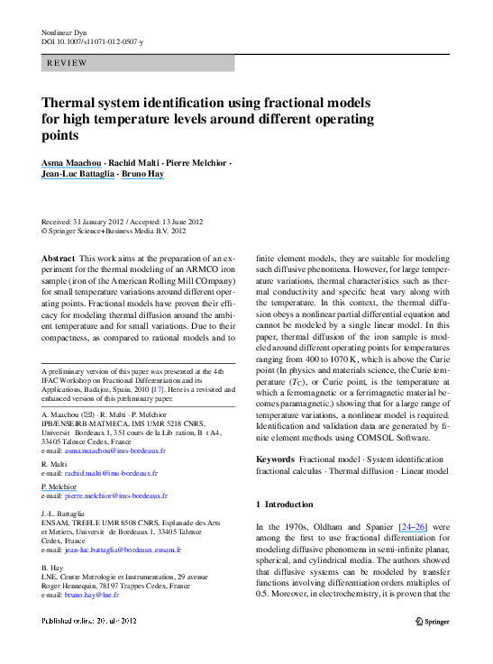 (PDF) Thermal system identification using fractional models for high ...