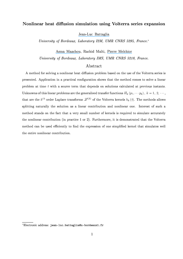 (PDF) Nonlinear thermal system identification using fractional Volterra series