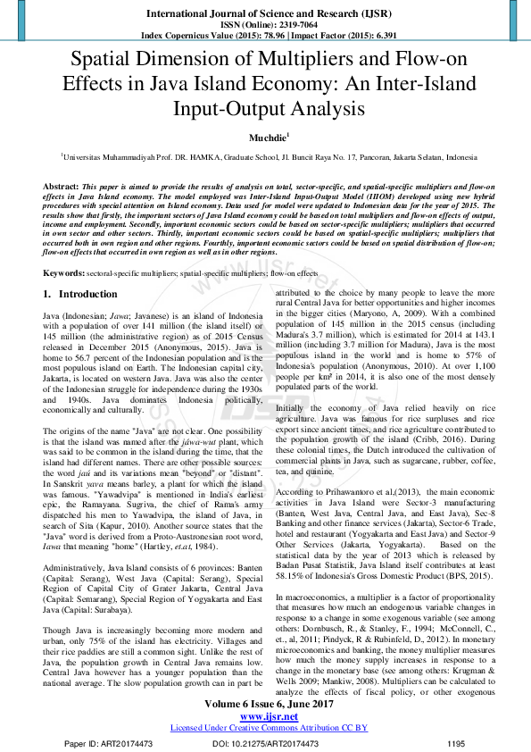 (PDF) Spatial Dimension of Multipliers and Flow-on Effects in Java Island Economy: An Inter ...