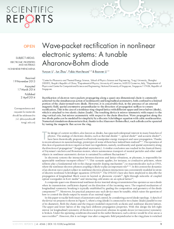 (PDF) Wave-packet rectification in nonlinear electronic systems: a tunable Aharonov-Bohm diode