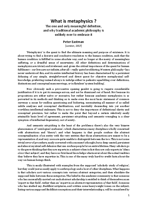(PDF) What is metaphysics ? The one and only meaningful definition, and ...