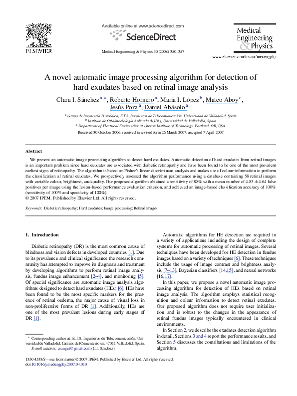 Pdf A Novel Automatic Image Processing Algorithm For Detection Of Hard Exudates Based On