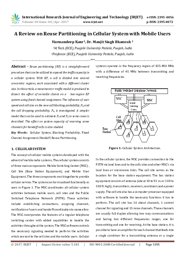 (PDF) A Review on Reuse Partitioning in Cellular System with Mobile Users | IRJET Journal ...