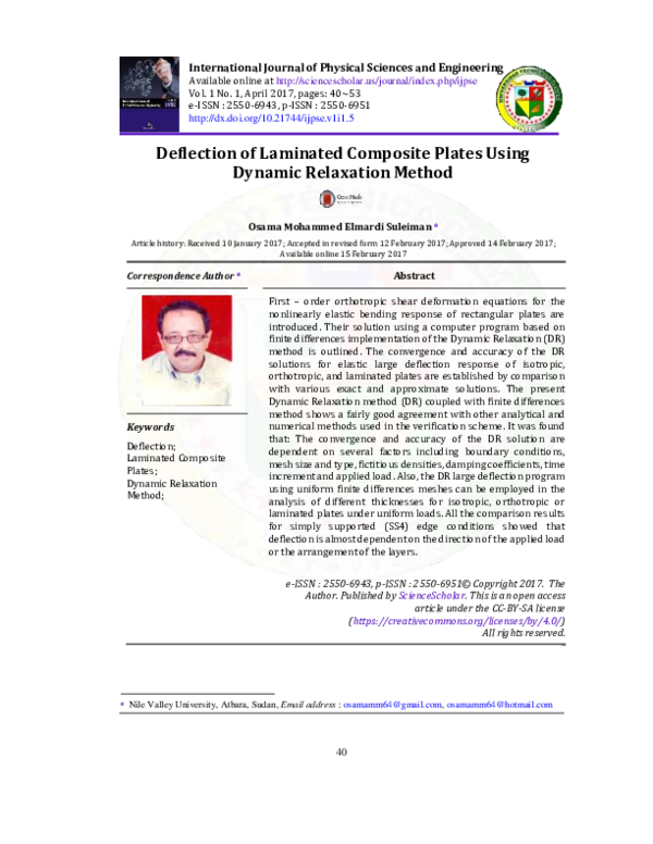 Pdf Deflection Of Laminated Composite Plates Using Dynamic Relaxation Method