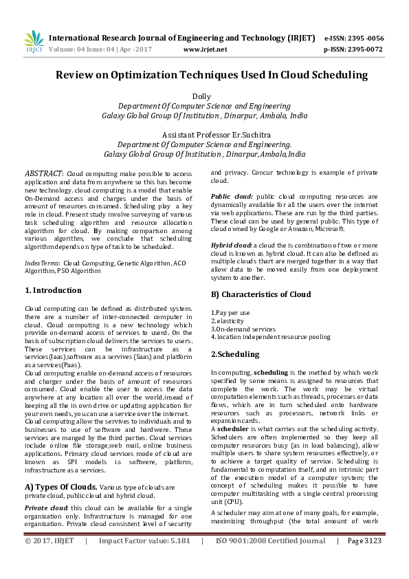 (PDF) Review on Optimization Techniques Used In Cloud Scheduling