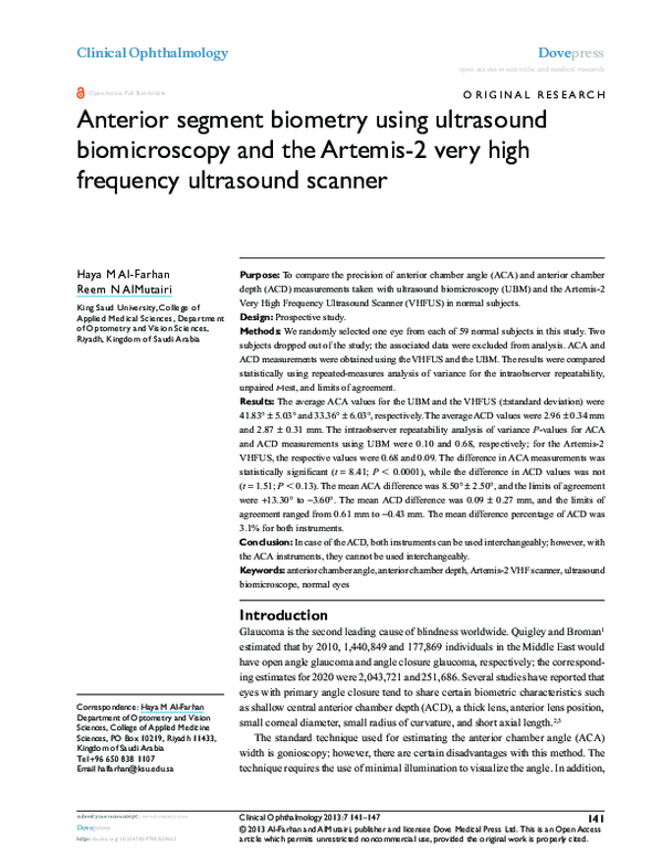 (PDF) Anterior segment biometry using ultrasound biomicroscopy and the ...