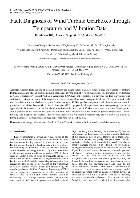 (PDF) Fault Diagnosis of Wind Turbine Gearboxes through Temperature and Vibration Data