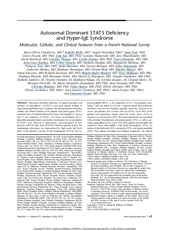 (PDF) Autosomal Dominant STAT3 Deficiency and Hyper-IgE Syndrome