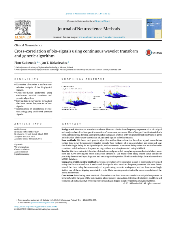 Pdf Cross Correlation Of Bio Signals Using Continuous Wavelet Transform And Genetic Algorithm