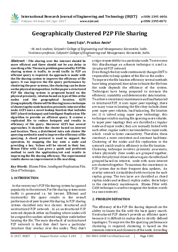 (PDF) Geographically Clustered P2P File Sharing | IRJET Journal - Academia.edu