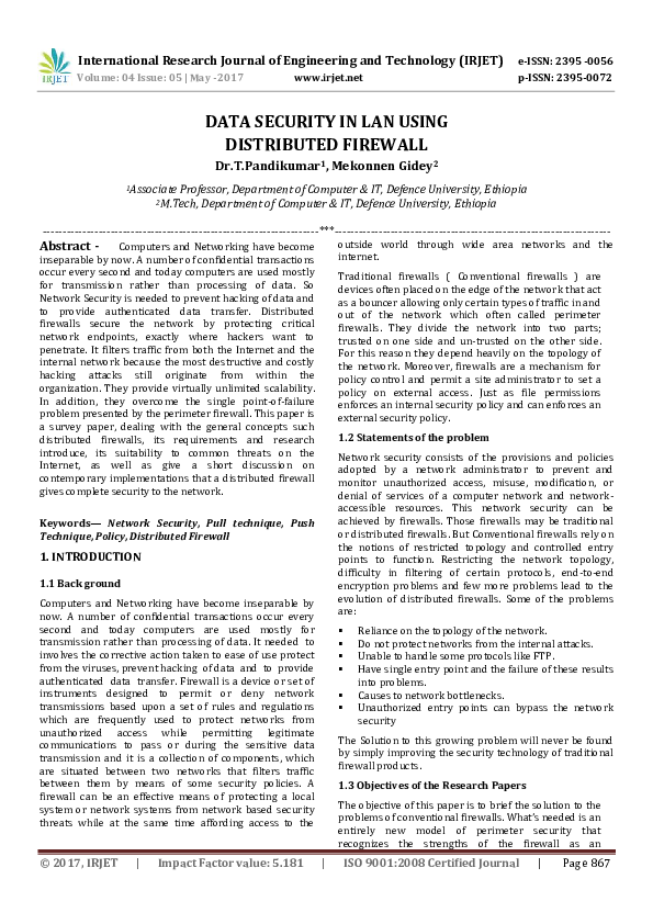 Pdf Data Security In Lan Using Distributed Firewall