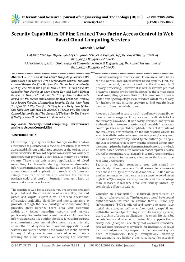 Pdf Security Capabilities Of Fine Grained Two Factor Access Control In Web Based Cloud