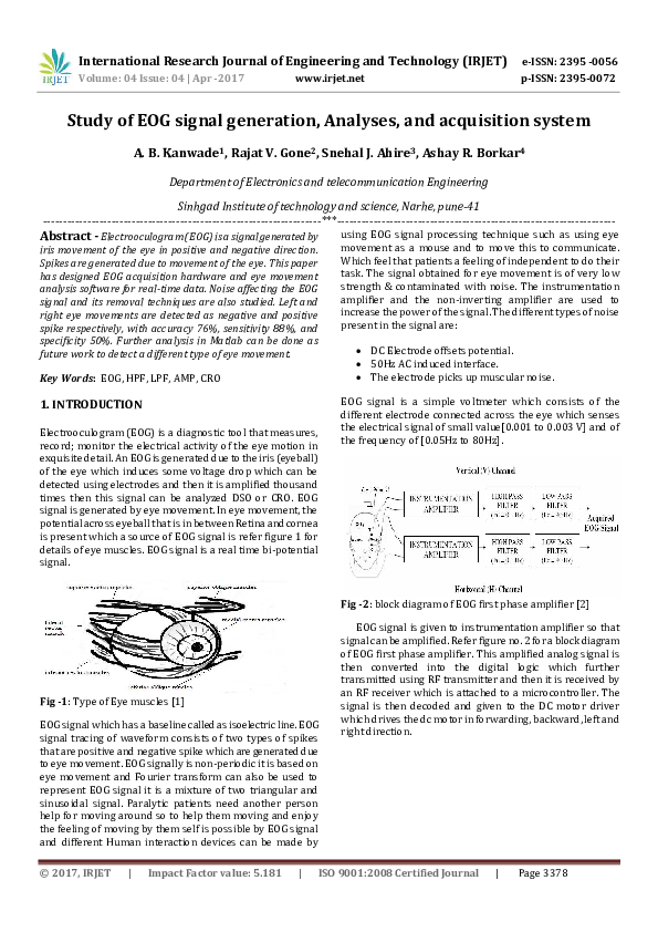 (PDF) Study of EOG signal generation, Analyses, and acquisition system