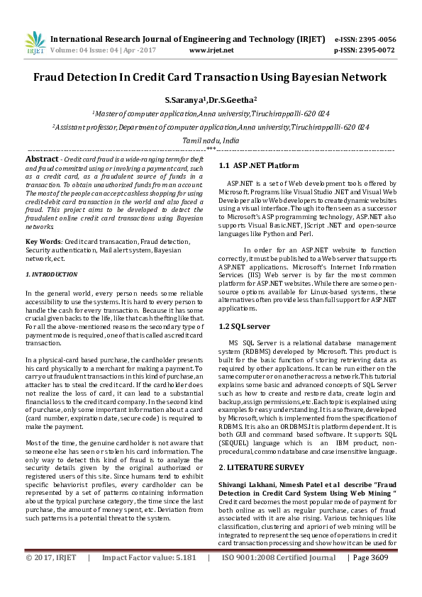 (PDF) Fraud Detection In Credit Card Transaction Using Bayesian Network