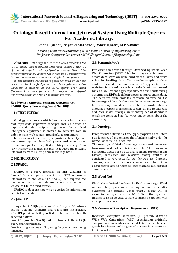 Pdf Ontology Based Information Retrieval System Using Multiple Queries For Academic Library