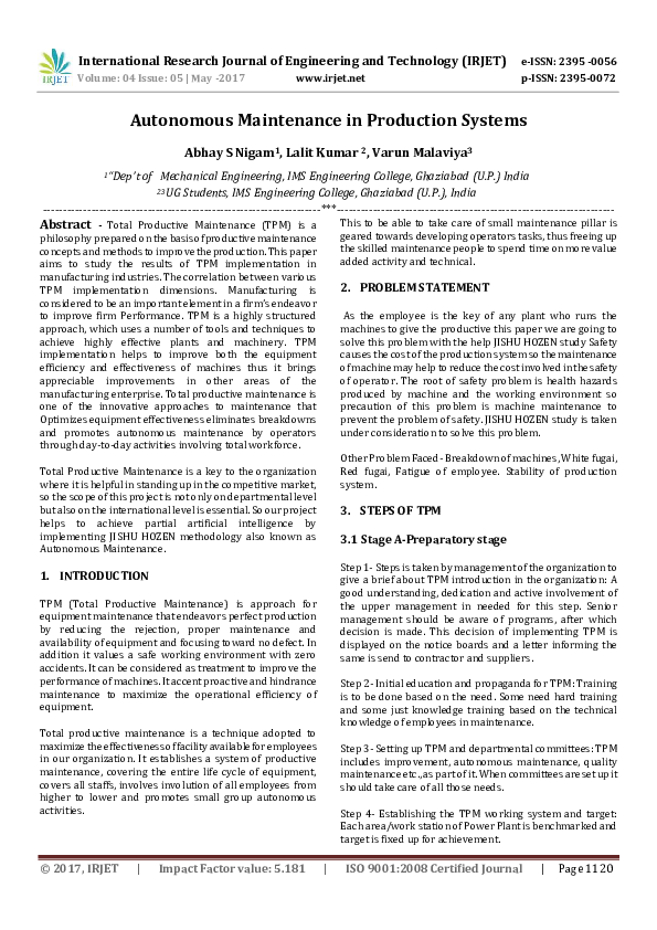 (PDF) Autonomous Maintenance in Production Systems