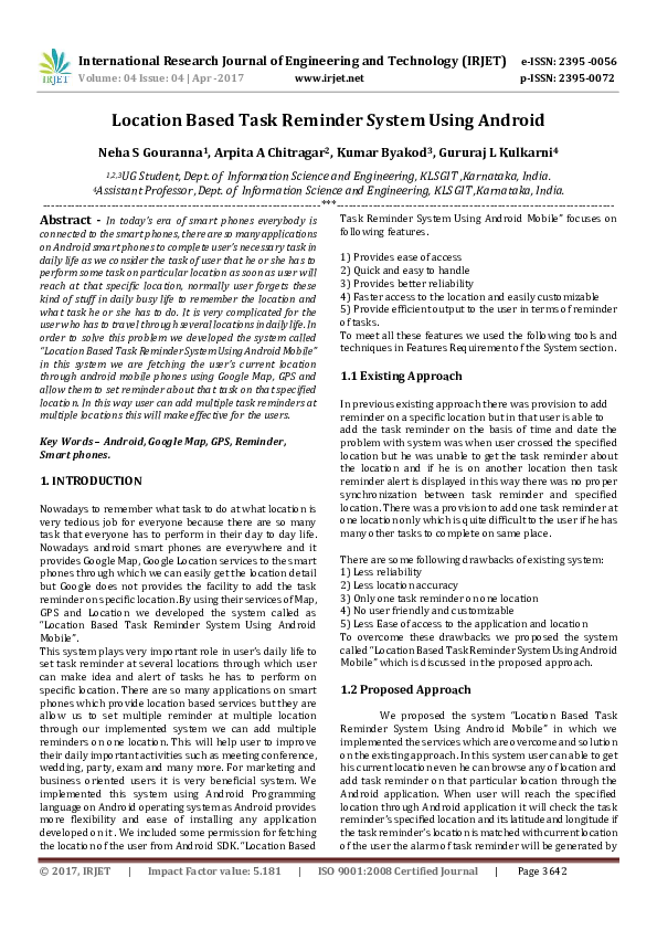 (PDF) Location Based Task Reminder System Using Android