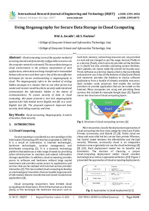 Pdf Using Steganography For Secure Data Storage In Cloud Computing
