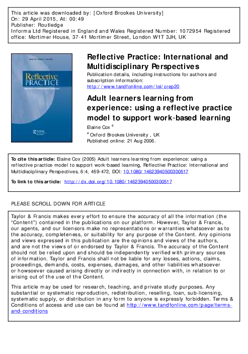 (PDF) Reflective Practice: International and Multidisciplinary ...