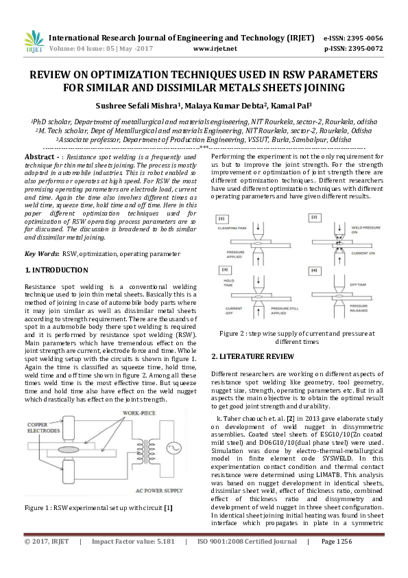(PDF) Optimizing RSW Parameters for Metal Joining