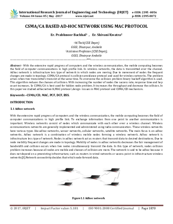 Pdf Csmaca Based Ad Hoc Network Using Mac Protocol