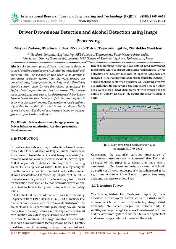 (PDF) Driver Drowsiness Detection and Alcohol Detection using Image Processing