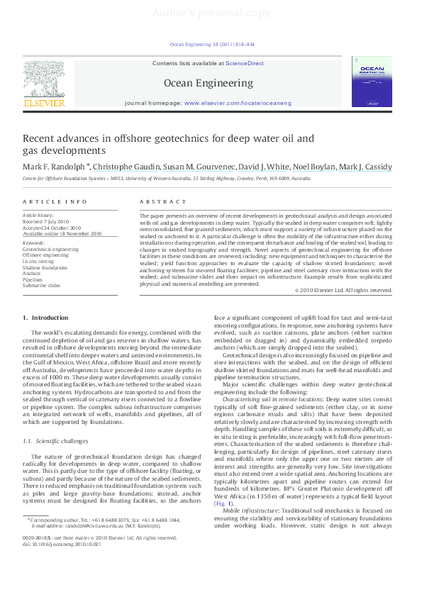 (PDF) Recent advances in offshore geotechnics for deep water oil and ...
