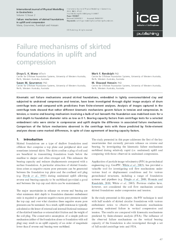 (PDF) Failure mechanisms of skirted foundations in uplift and compression