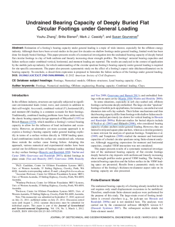 (PDF) Undrained Bearing Capacity of Deeply Buried Flat Circular ...