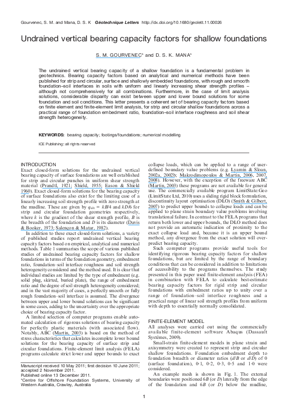 (PDF) Undrained Vertical Bearing Capacity Factors for Ring Shallow Footings