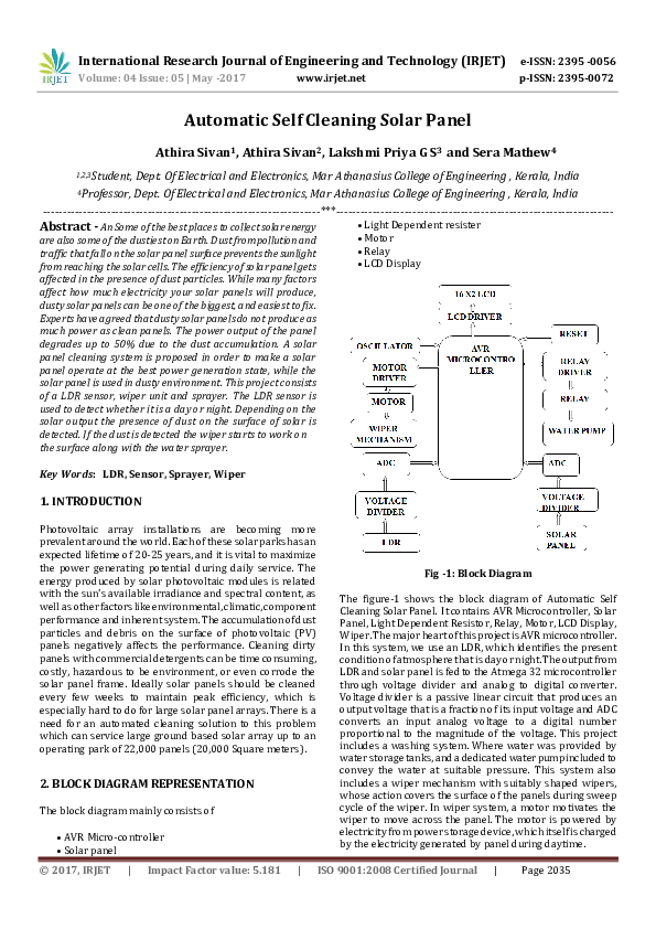 (PDF) Automatic Self Cleaning Solar Panel