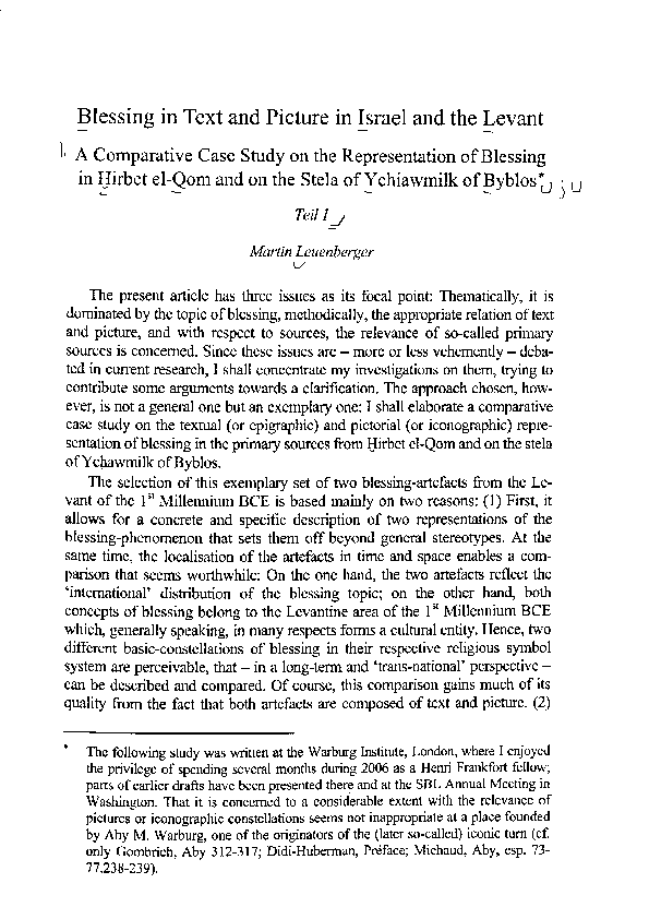 (PDF) Blessing in Text and Picture in Israel and the Levant