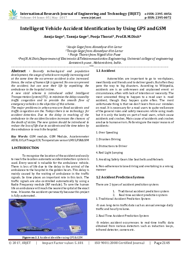 (PDF) Intelligent Vehicle Accident Identification by Using GPS and GSM