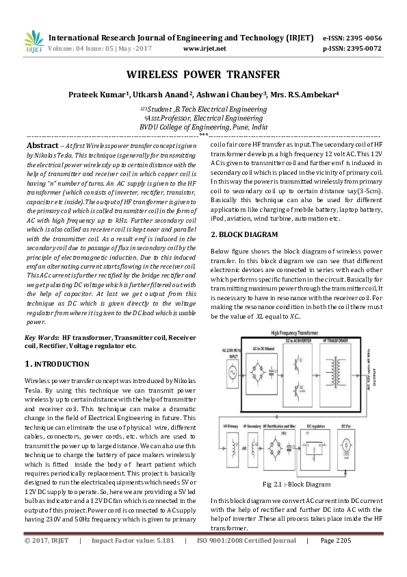 (PDF) WIRELESS POWER TRANSFER