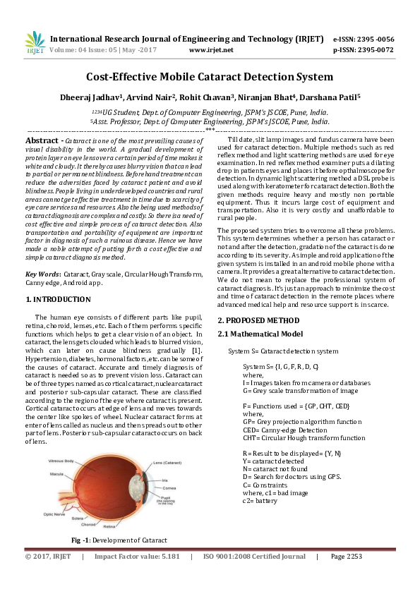 Pdf Cost Effective Mobile Cataract Detection System