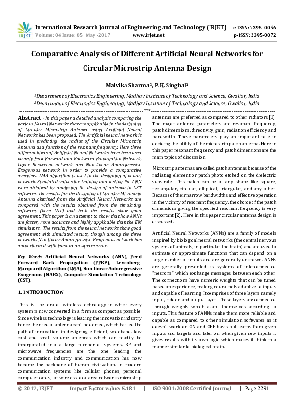 (PDF) Comparative Analysis of Different Artificial Neural Networks for Circular Microstrip ...