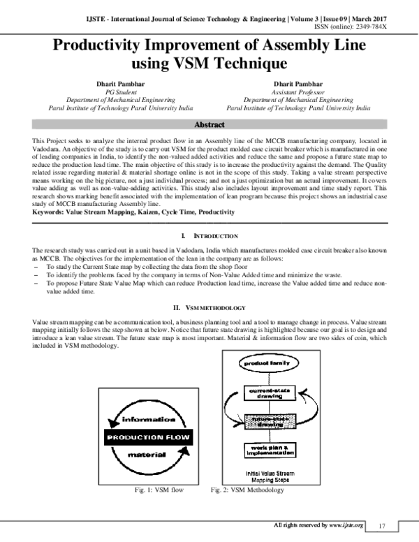 (PDF) Productivity Improvement of Assembly Line using VSM Technique