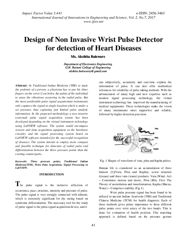 Design of Non Invasive Wrist Pulse Detector for detection of Heart Diseases