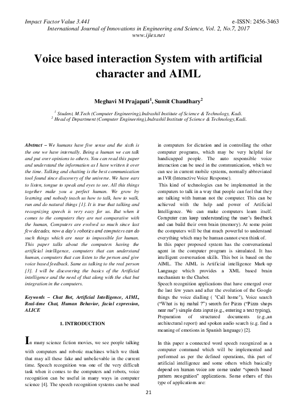 Voice based interaction System with artificial character and AIML