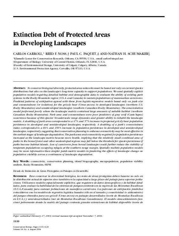 (PDF) Extinction Debt of Protected Areas in Developing Landscapes