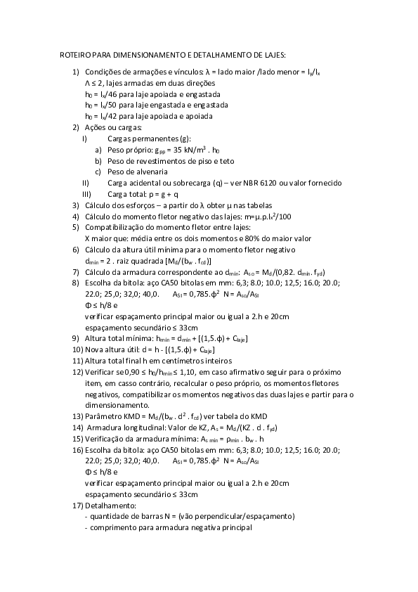 (PDF) ROTEIRO PARA DIMENSIONAMENTO E DETALHAMENTO DE LAJES
