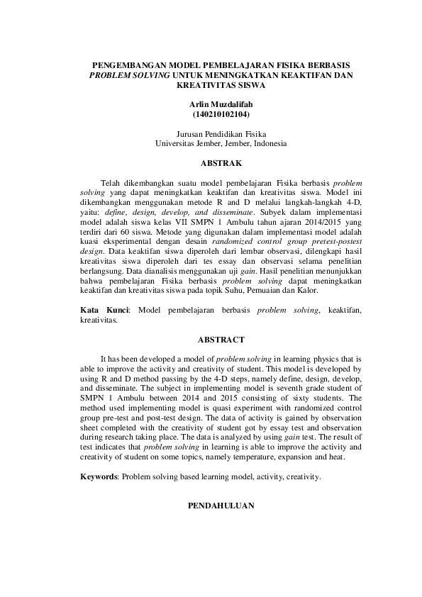 (DOC) PENGEMBANGAN MODEL PEMBELAJARAN FISIKA BERBASIS PROBLEM SOLVING ...