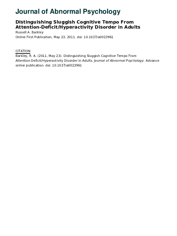 (PDF) Journal of Abnormal Psychology Distinguishing Sluggish Cognitive Tempo From Attention ...
