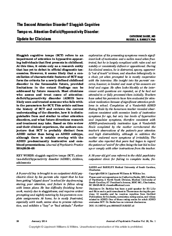 (PDF) The Second Attention Disorder? Sluggish Cognitive Tempo vs. Attention-Deficit ...