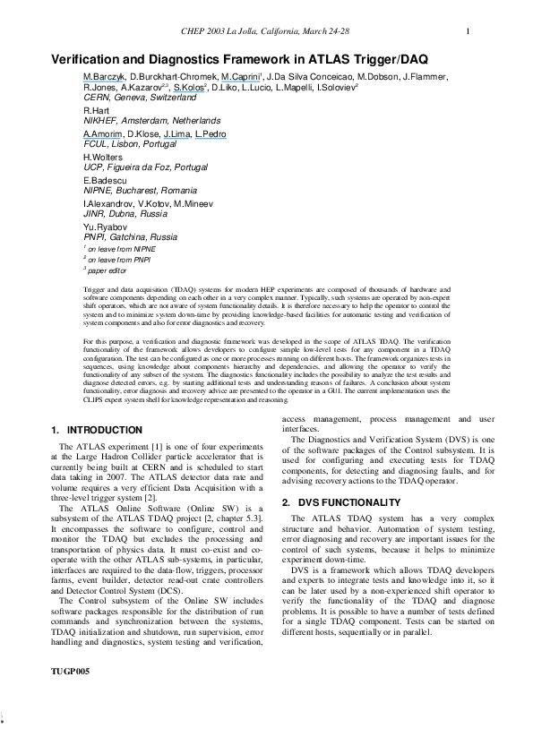 (PDF) Verification and Diagnostics Framework in ATLAS Trigger/DAQ