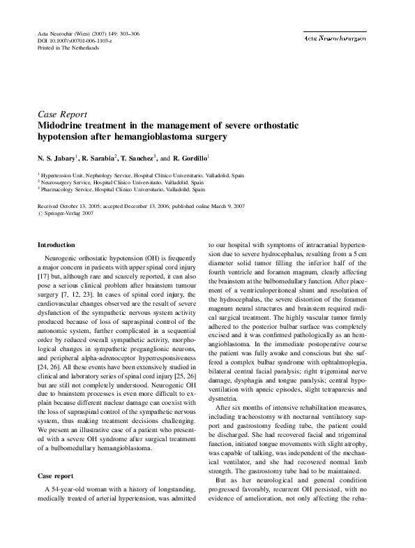 (PDF) Midodrine treatment in the management of severe orthostatic ... (PDF) Midodrine treatment in the management of severe orthostatic ...