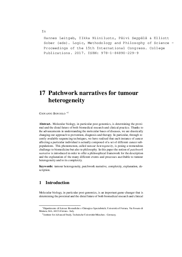 (PDF) Patchwork narratives for tumour heterogeneity. In Hannes Leitgeb ...