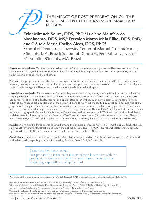 (PDF) Post Preparation Effects on Dentin Thickness