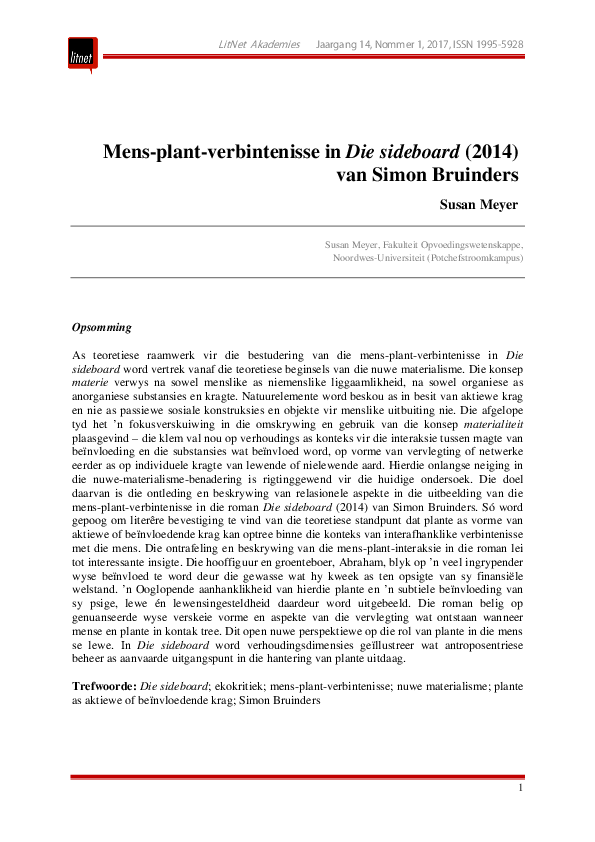 (PDF) Mens-plant-verbintenisse in Die sideboard (2014) van Simon Bruinders