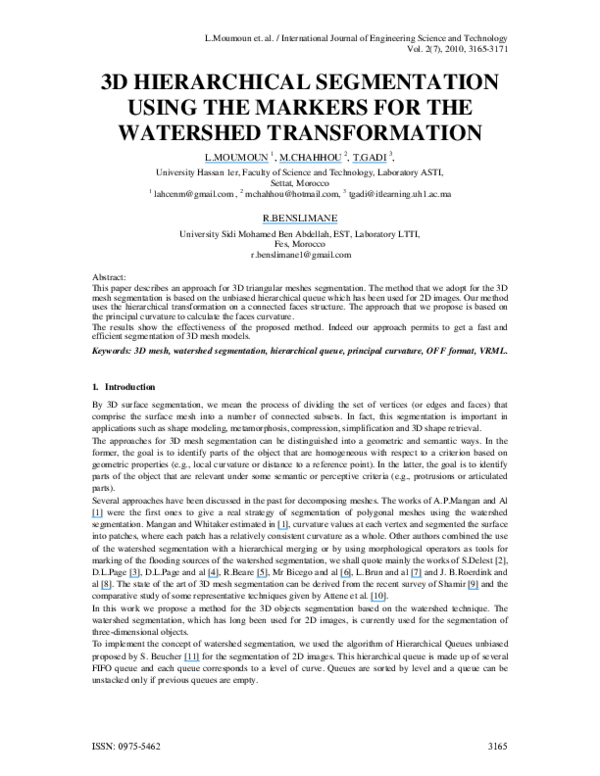 Pdf 3d Hierarchical Segmentation Using The Markers For The Watershed